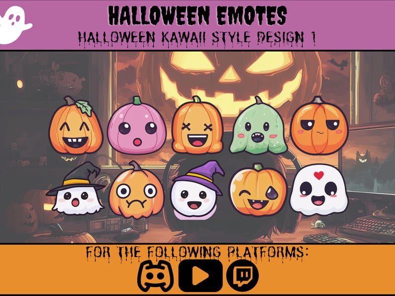 Halloween Kawaii Emotes Pack for Twitch, Discord and Youtube | Cute ...