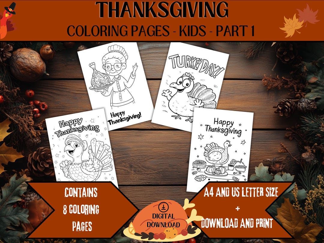 Thanksgiving Coloring Pages: Kids Autumn Activity (digital Download) - Etsy