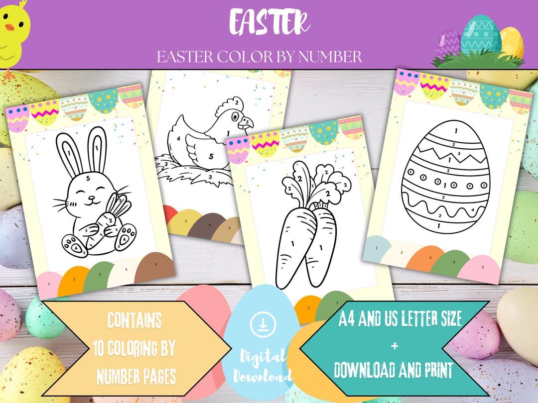 Easter Color by Number Printable Worksheets for Kids, Fun Educational ...