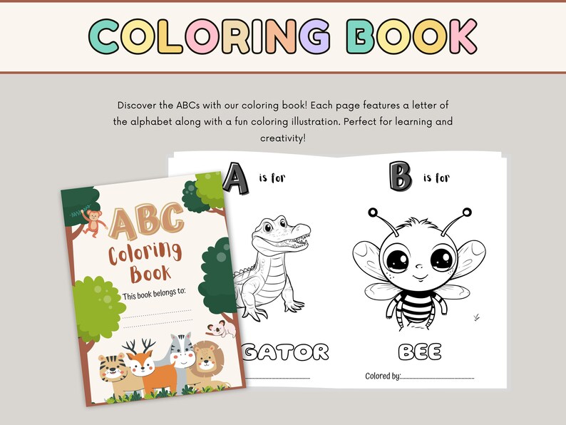 ABC Animal Coloring Book: Printable Kids Activity (digital Download) - Etsy