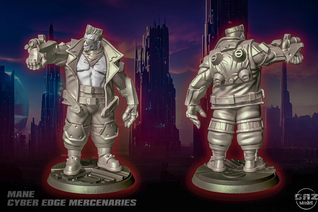 32mm Male Cyberpunk Mercenary Mane Miniature by Gaz Miniatures Tabletop ...