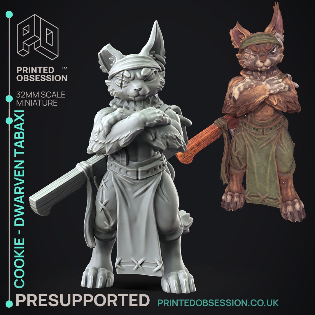 28mm Cookie the Dwarf Tabaxi Miniature by Printed Obsession Tabletop D ...