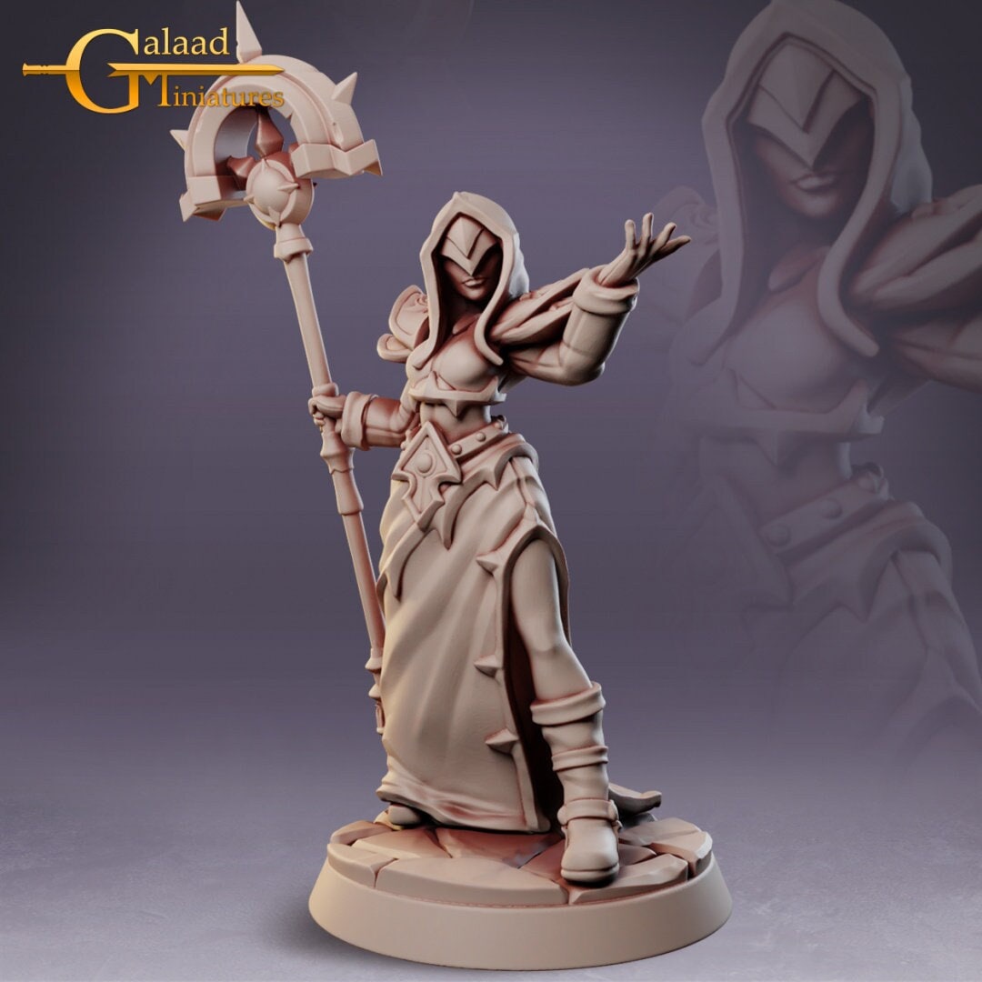 32mm Female Mage Miniature by Galaad Tabletop D&D Fantasy Resin Printed ...