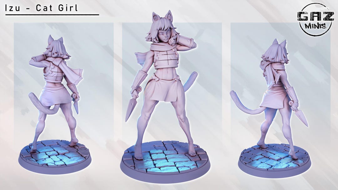 32mm Female Tabaxi Cat Girl Rogue Miniature by Gaz Miniatures Tabletop ...