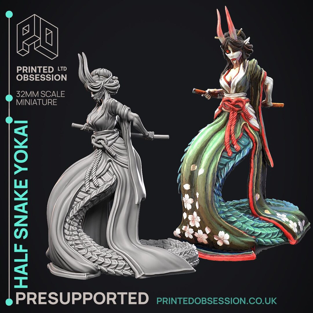 32mm Yuan Ti Fighter Lamia Snake Woman Miniature by Printed Obsession ...