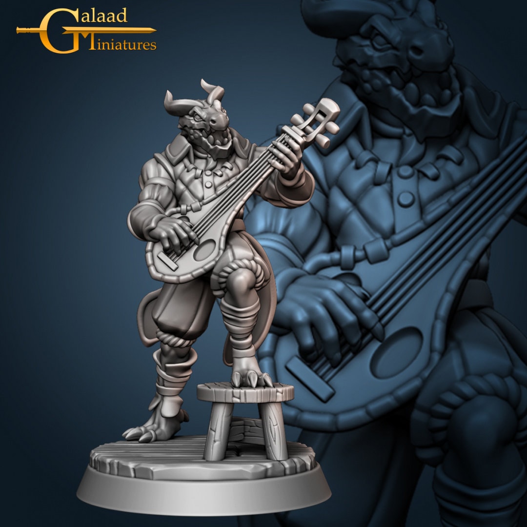 32mm Male Dragonborn Bard With Lute Miniature by Galaad Tabletop D&D ...