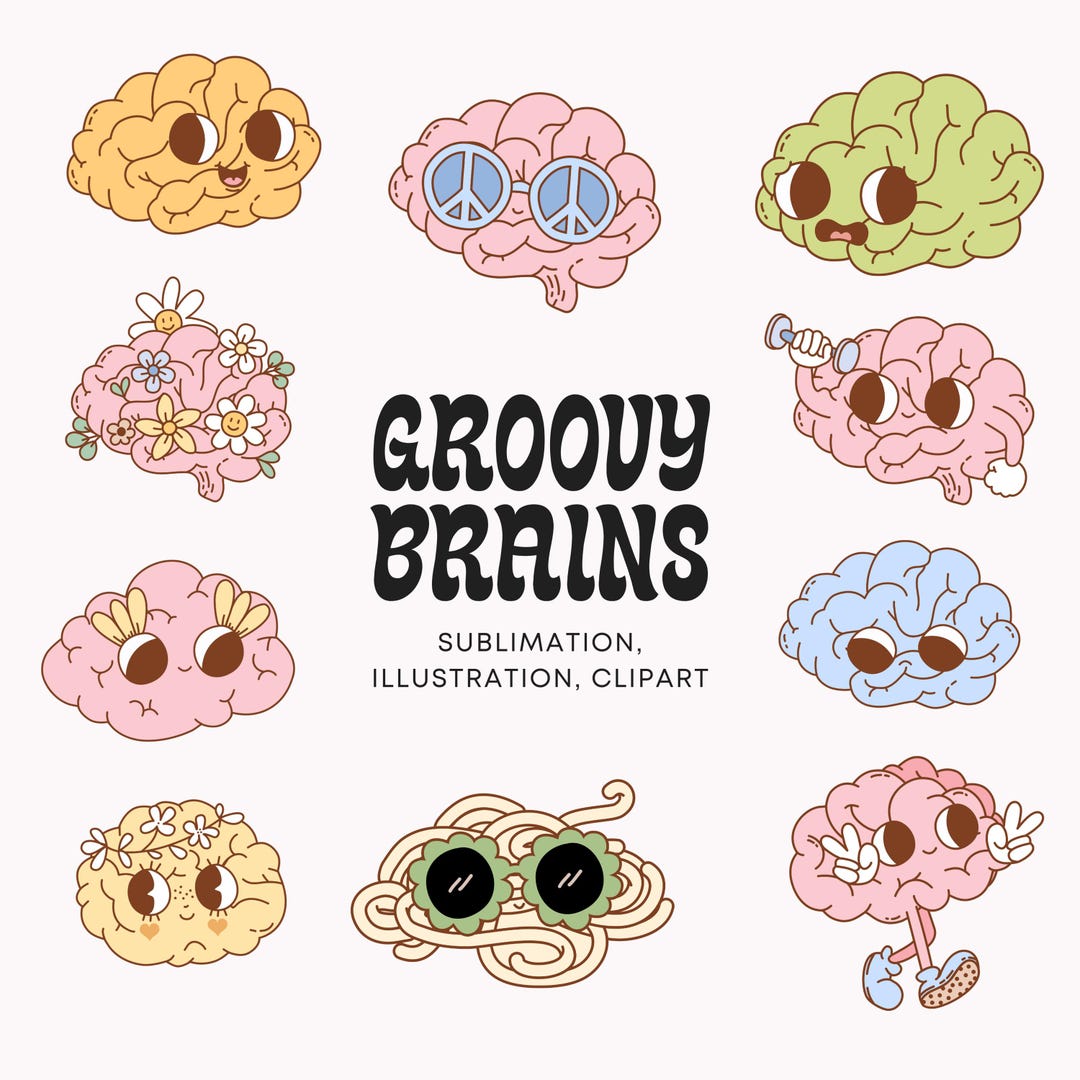 Brain Illustrations PNG Bundle and Digital Stickers for Mental Health ...