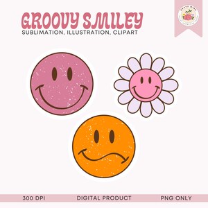 Retro Groovy Smiley Clipart Hippie PNG Retro SVG Cut File Emoji SVG ...