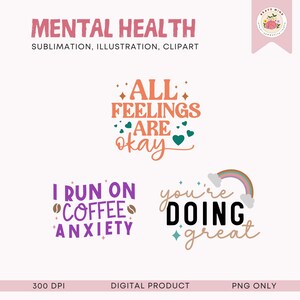 Mental Health Clipart Illustration Bundle Positive Quotation for POD ...