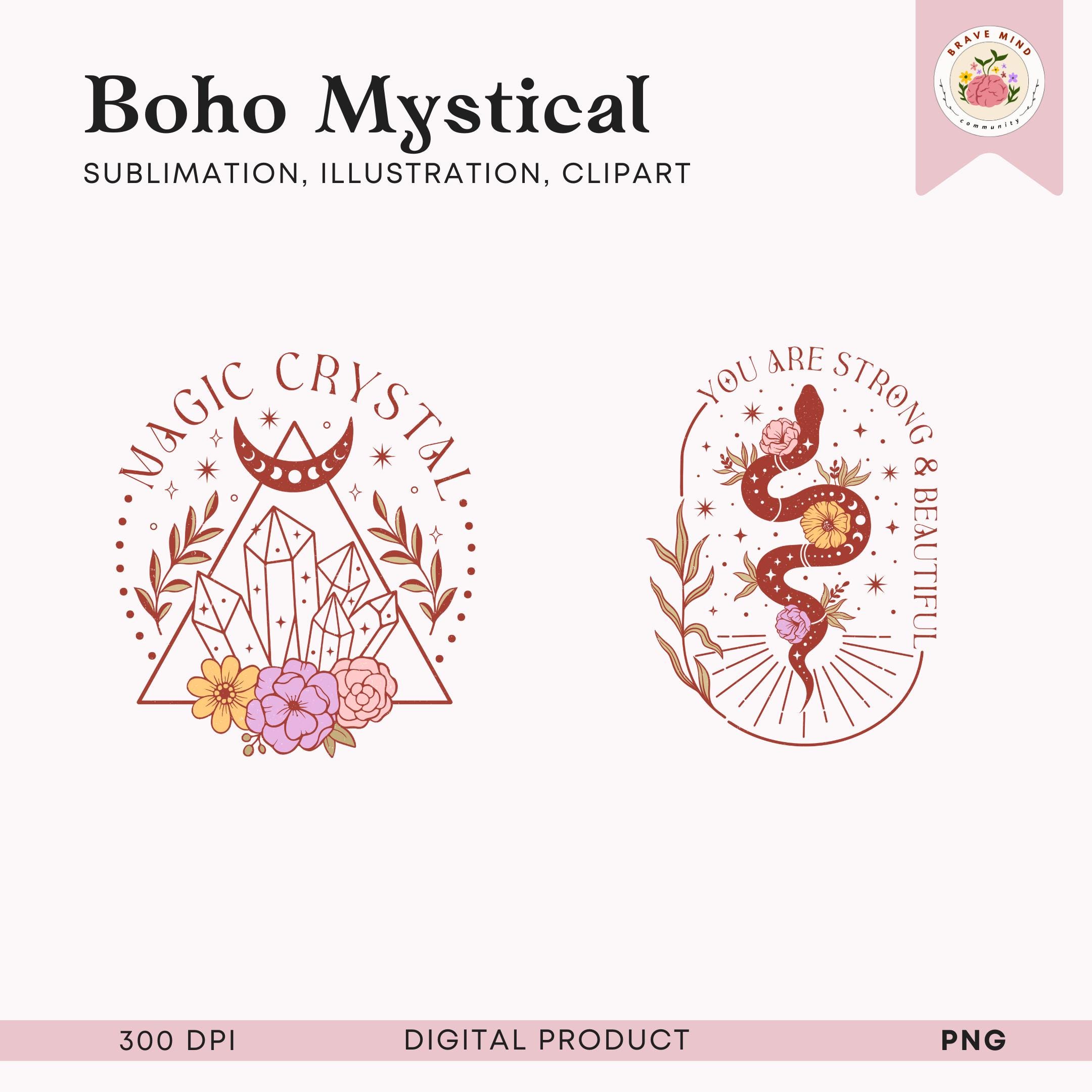 Boho Mystical Clipart Celestial PNG Bundle Spiritual Witchy Graphics ...
