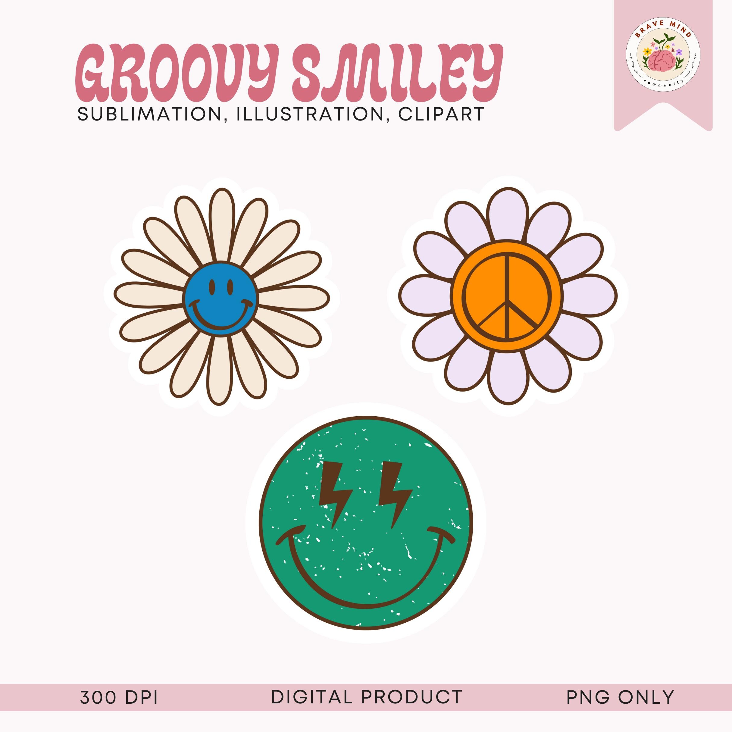 Retro Groovy Smiley Clipart Hippie PNG Retro SVG Cut File Emoji SVG ...