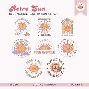 Boho Sun PNG Sublimation Bundle Retro Celestial Clip Art SVG Sun ...