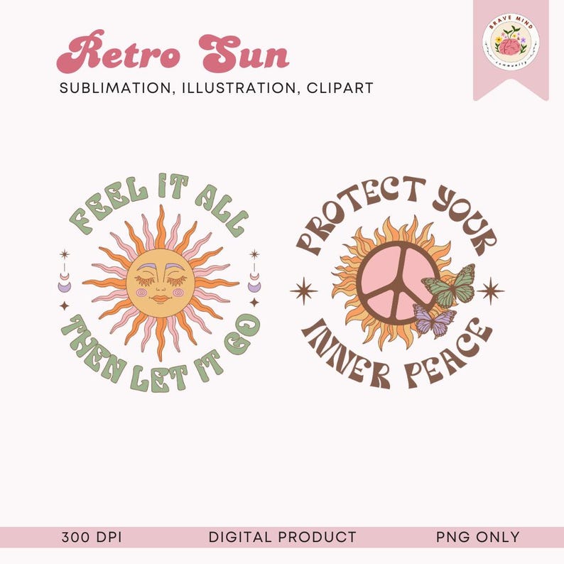 Boho Sun PNG Sublimation Bundle Retro Celestial Clip Art SVG Sun ...
