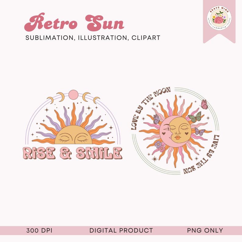 Boho Sun PNG Sublimation Bundle Retro Celestial Clip Art SVG Sun ...