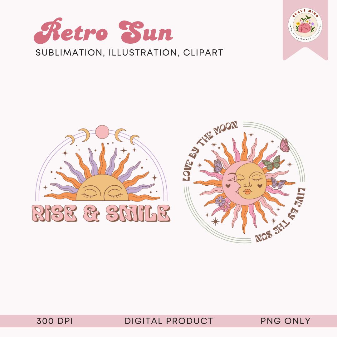 Boho Sun PNG Sublimation Bundle Retro Celestial Clip Art SVG Sun ...