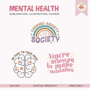 Mental Health Clipart Illustration Bundle Positive Quotation for POD ...