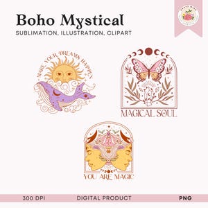 Boho Mystical Clipart Celestial PNG Bundle Spiritual Witchy Graphics ...