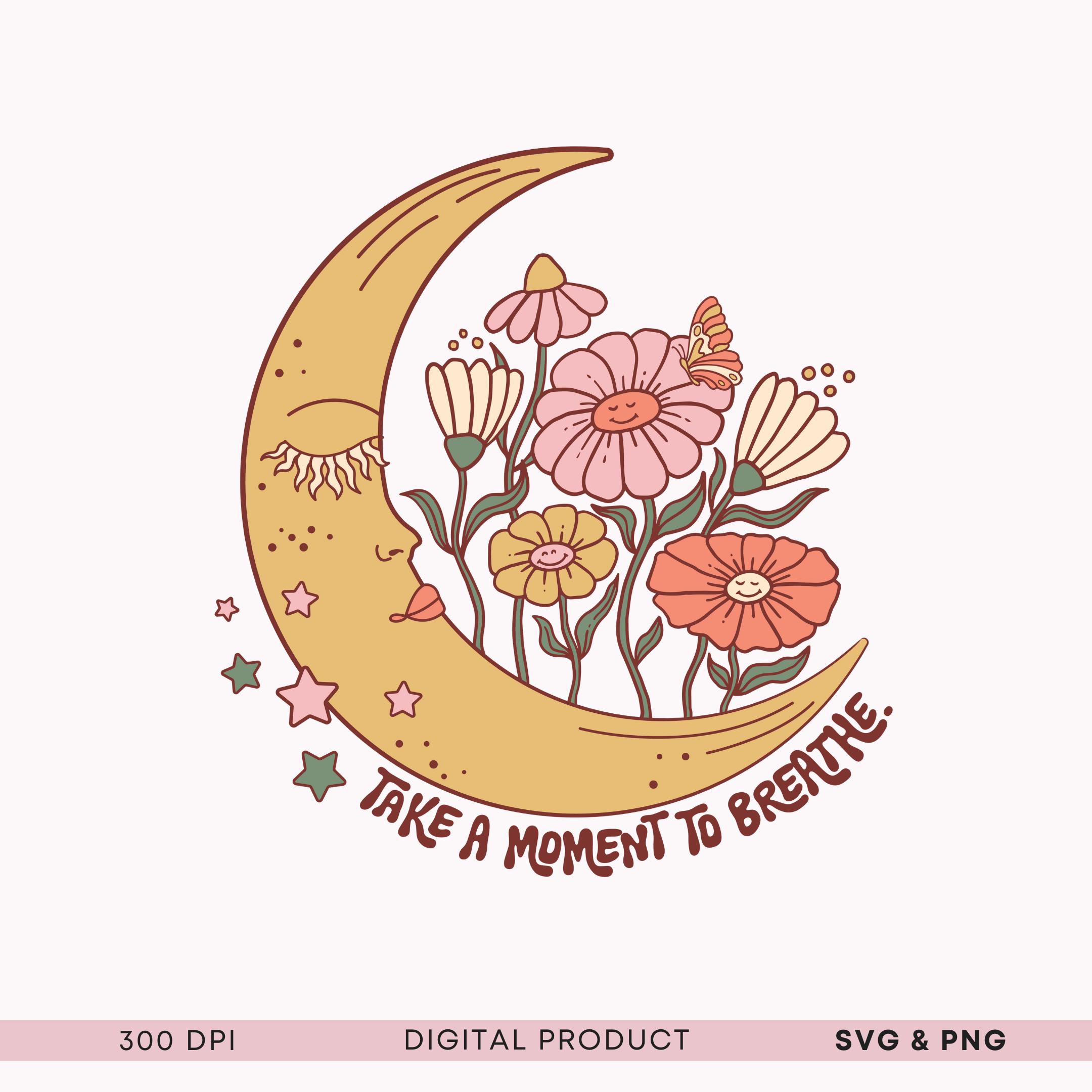 Moon SVG Retro Crescent Moon PNG Clipart Illustration Groovy Clipart ...
