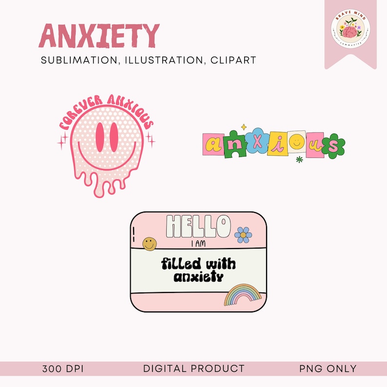 Anxiety Awareness PNG Clipart Illustration Bundle Self Care Stickers ...