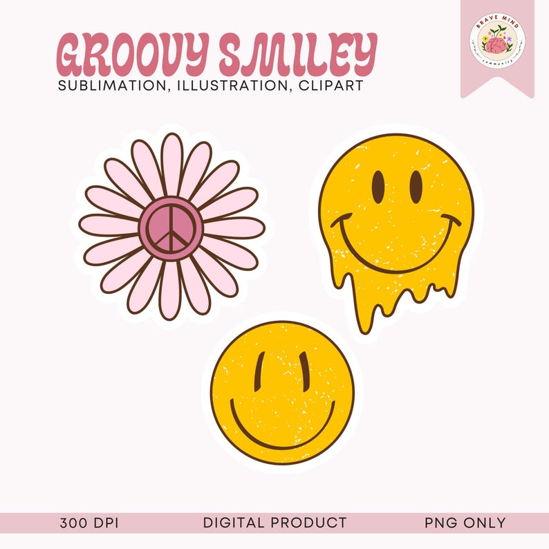 Retro Groovy Smiley Clipart Hippie PNG Retro SVG Cut File Emoji SVG ...