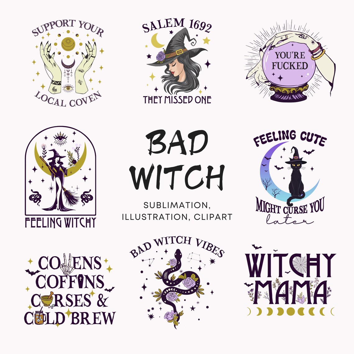 Funny Witches Clip Art Spooky Season SVG Salem Witch Mama Halloween ...