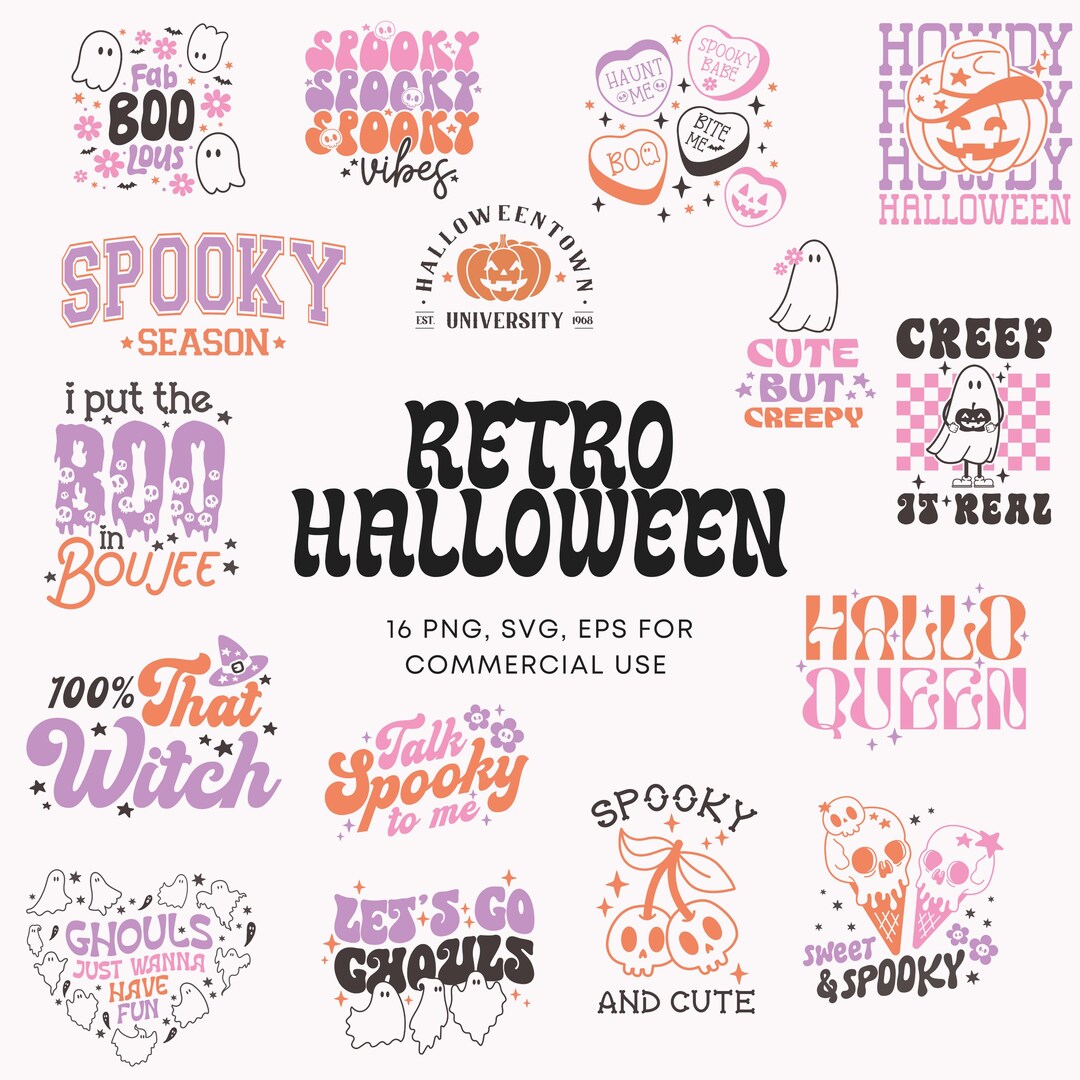 Retro Spooky Season SVG Halloween PNG Bundle for Commercial Use ...