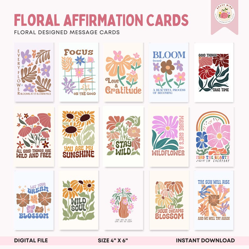 Floral Affirmation Card Quote Positivity Printable Card Mental Health ...