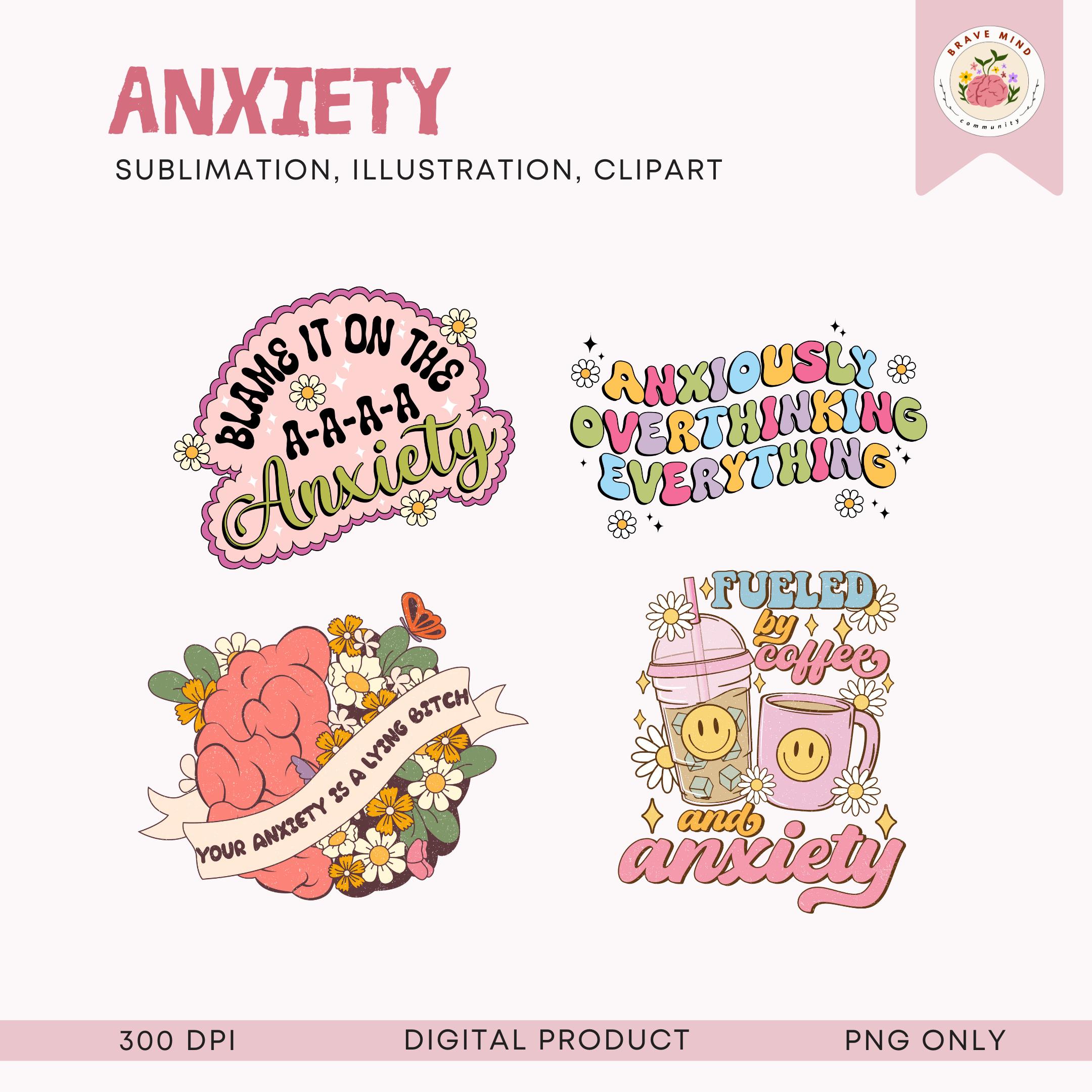 Anxiety Awareness PNG Clipart Illustration Bundle Self Care Stickers ...
