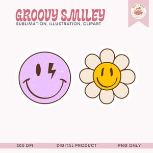 Retro Groovy Smiley Clipart Hippie PNG Retro SVG Cut File Emoji SVG ...