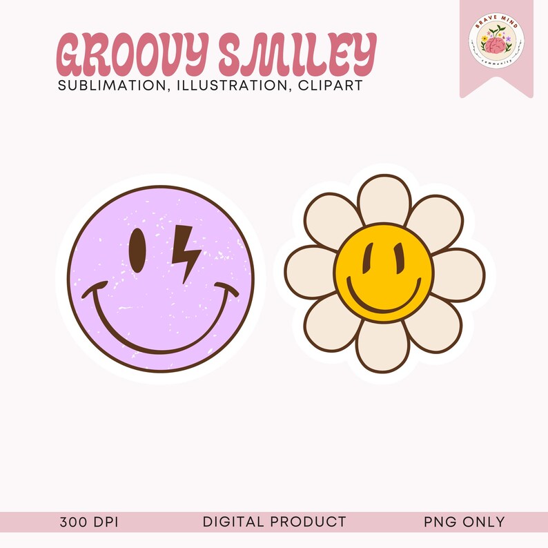Retro Groovy Smiley ClipArt Hippie PNG Retro SVG geschnitten Datei ...