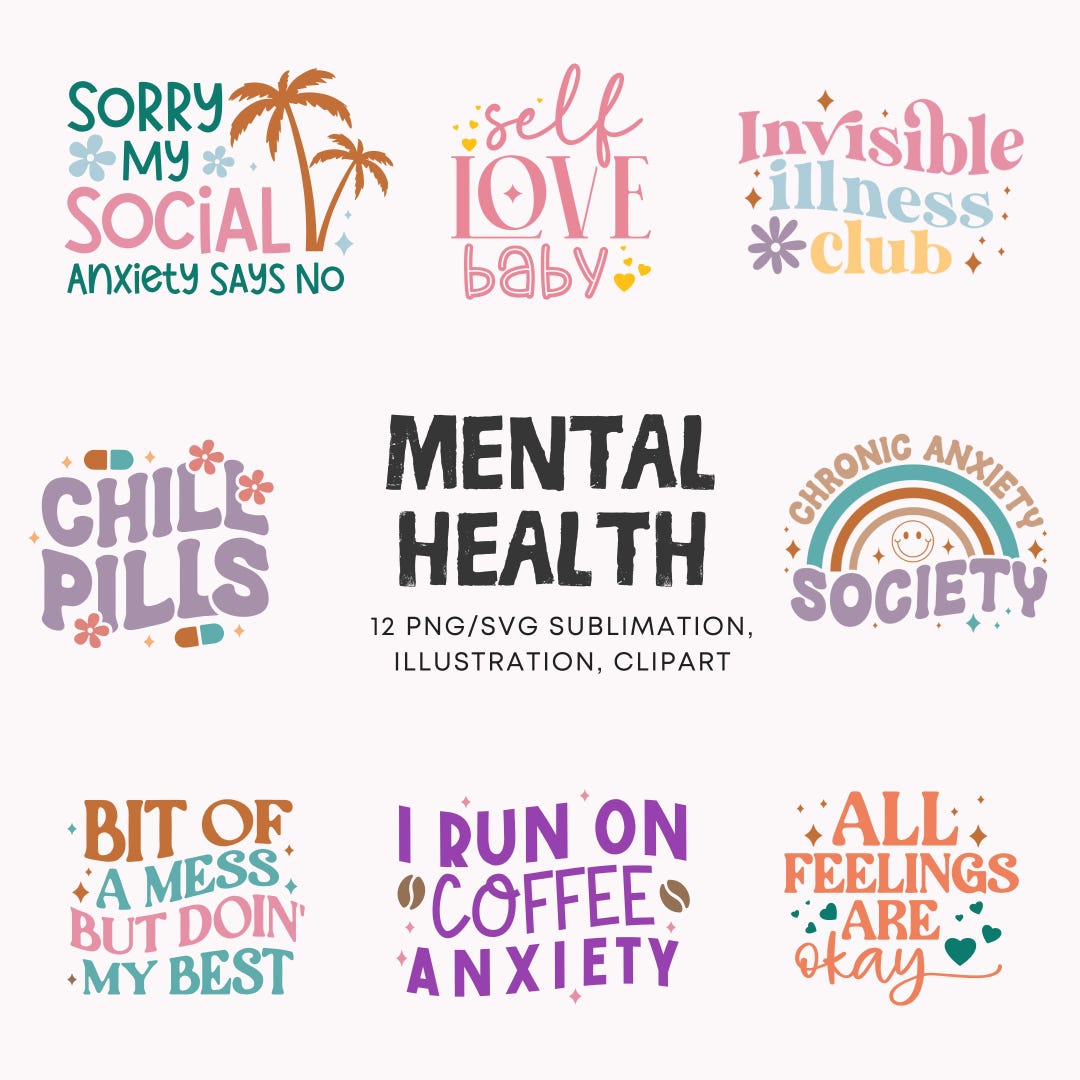 Mental Health Clipart Illustration Bundle Positive Quotation for POD ...