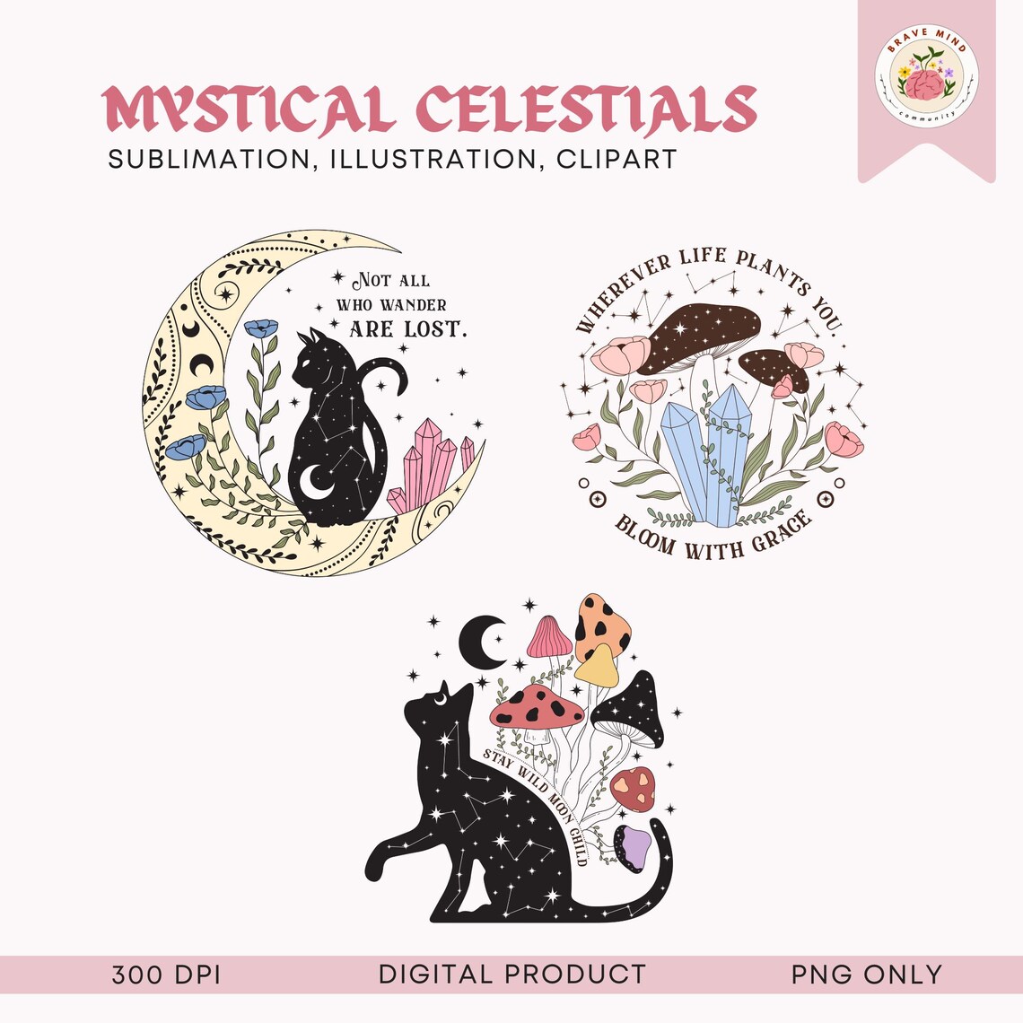 Boho Mystical Celestials SVG Sublimation Clipart Boho Bundle Magic and ...