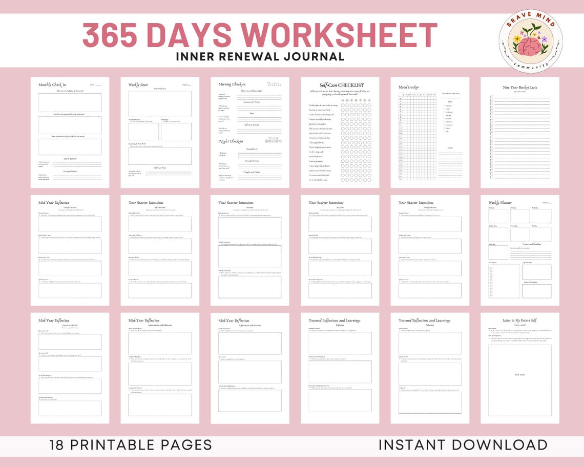 365 Days Journal Printable, Mental Health Journal, Bullet Journal ...