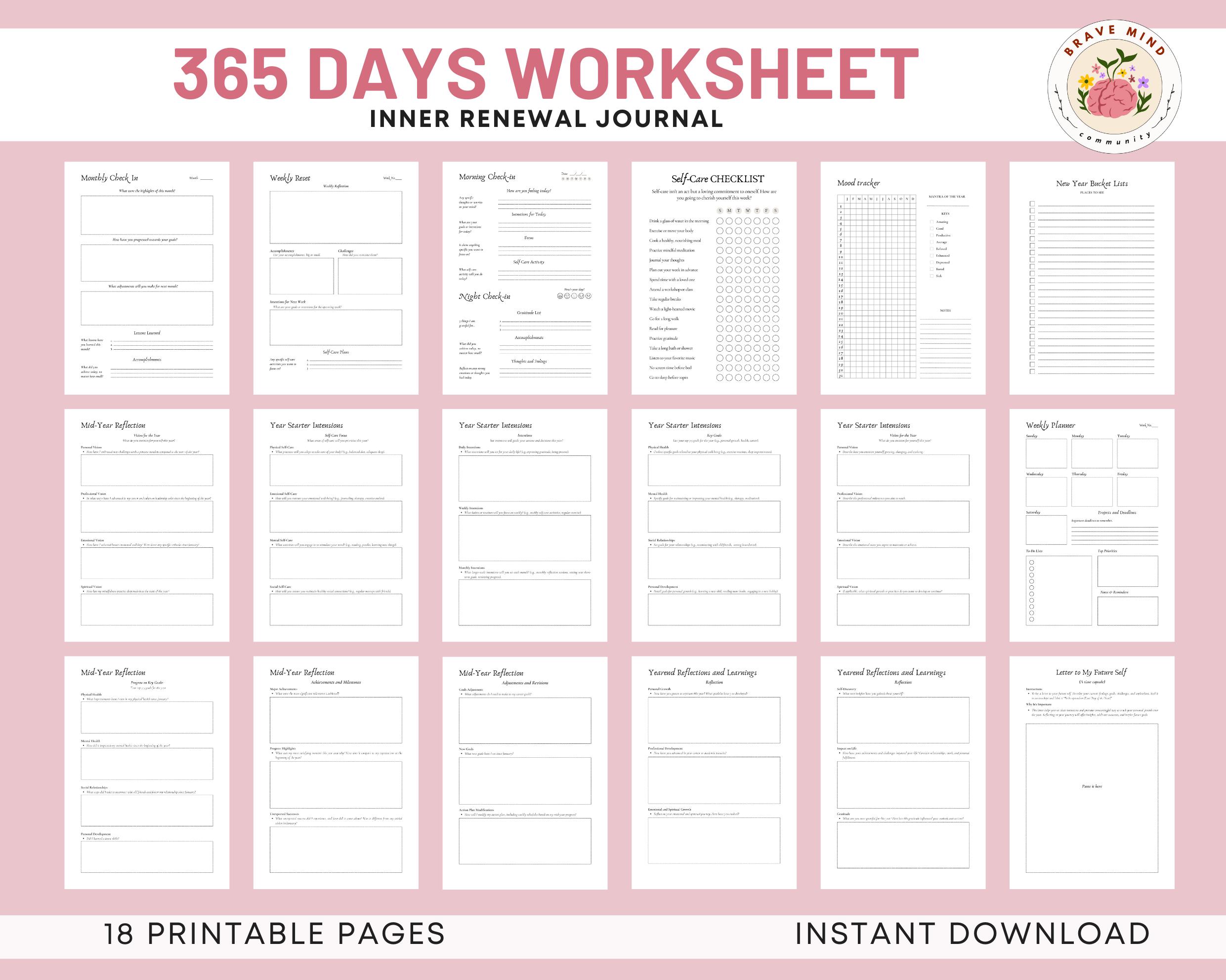 365 Days Journal Printable, Mental Health Journal, Bullet Journal ...