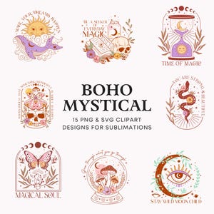 Boho Mystical Clipart Celestial PNG Bundle Spiritual Witchy Graphics ...