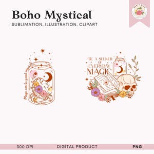 Boho Mystical Clipart Celestial PNG Bundle Spiritual Witchy Graphics ...