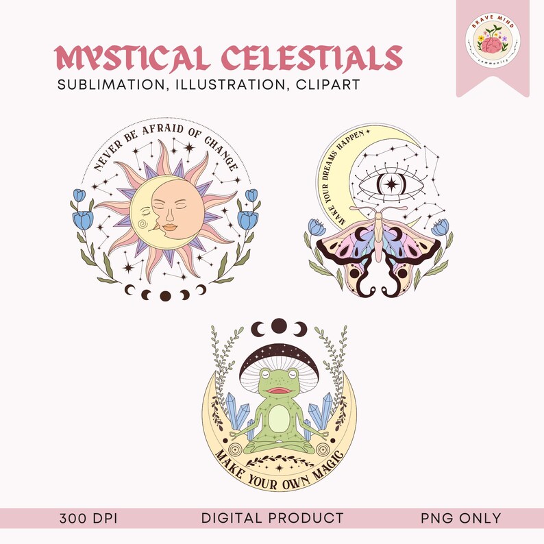 Boho Mystical Celestials SVG Sublimation Clipart Boho Bundle Magic and ...