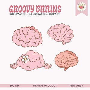 Brain Illustrations PNG Bundle and Digital Stickers for Mental Health ...