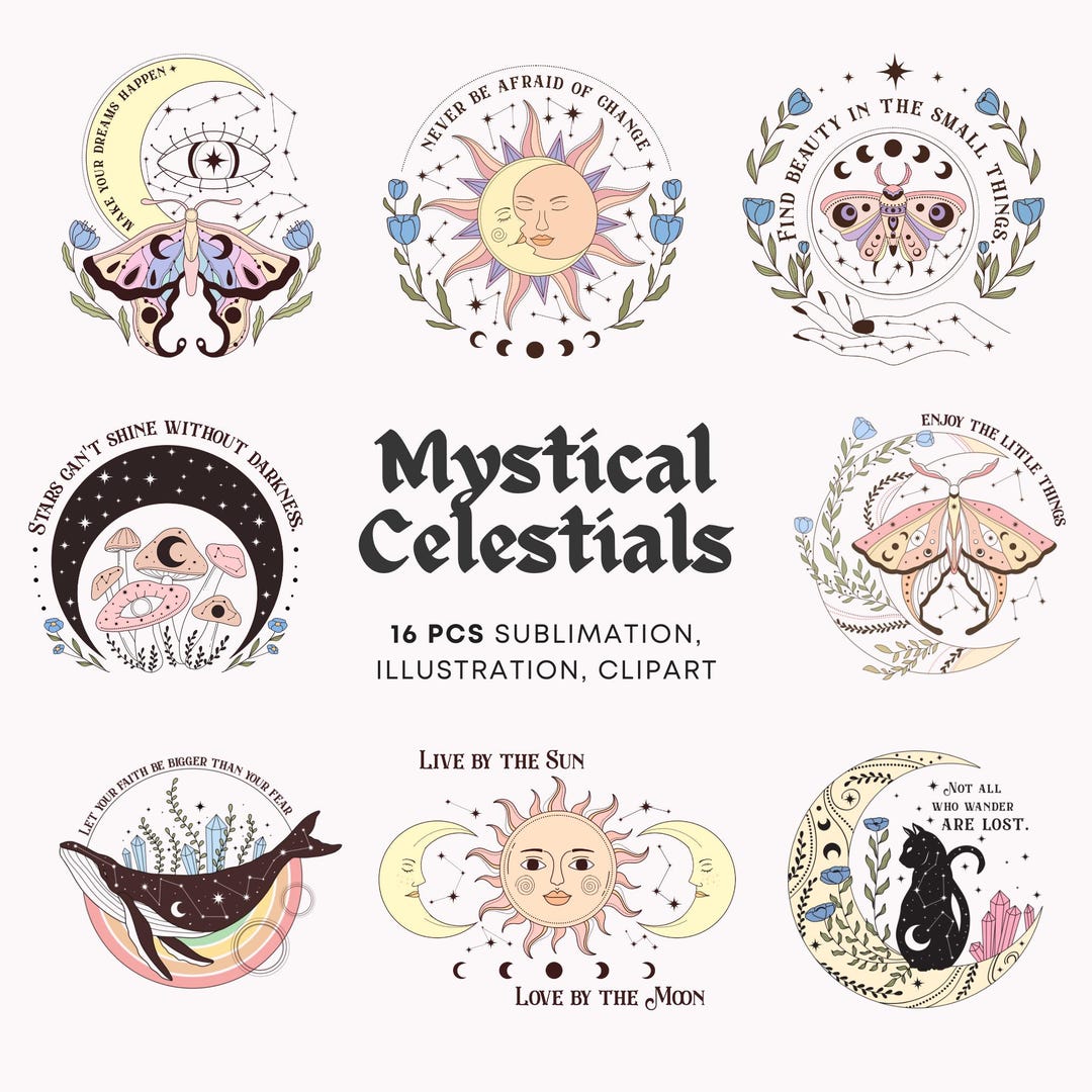 Boho Mystical Celestials SVG Sublimation Clipart Boho Bundle Magic and ...