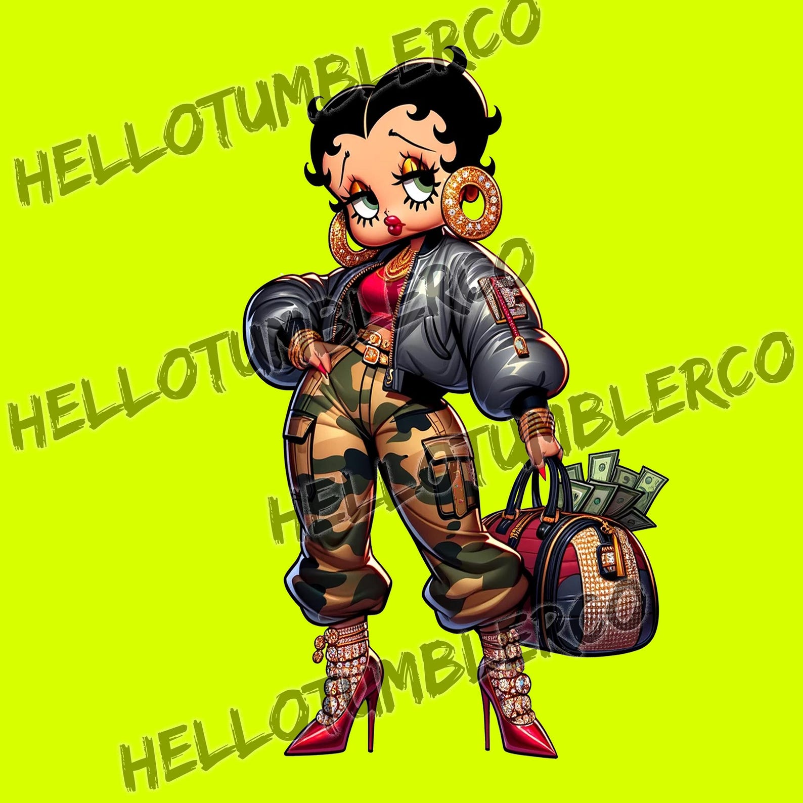 Betty Boop Military PNG: Black Girl American Flag Design (digital ...