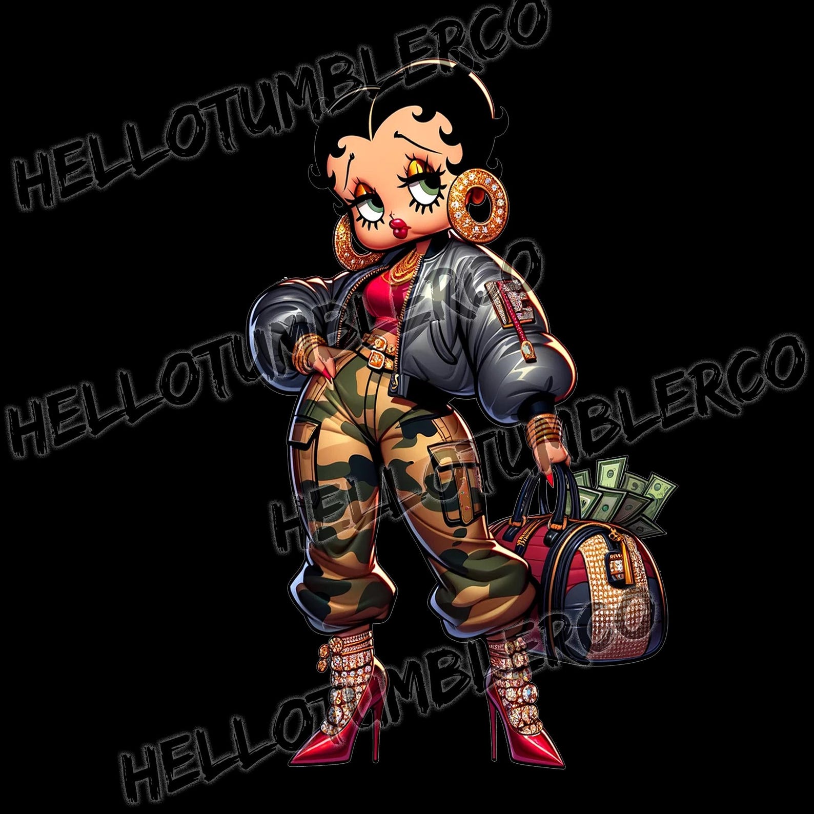 Betty Boop Military PNG: Black Girl American Flag Design (digital ...