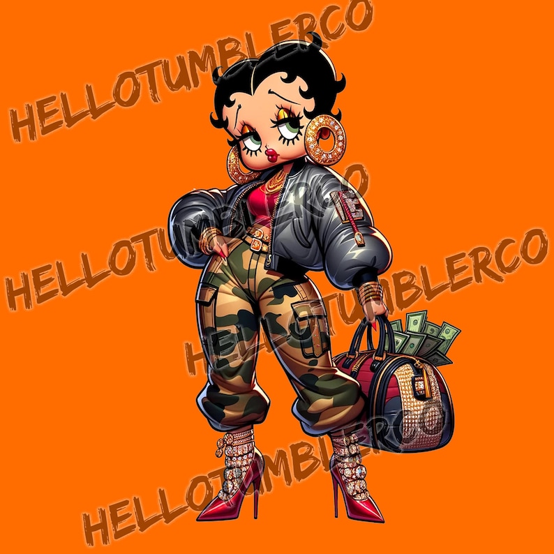 Betty Boop Military PNG: Black Girl American Flag Design (digital ...