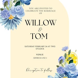 Editable Wedding Invitations | Lemon & Blue Floral Theme | Customisable ...