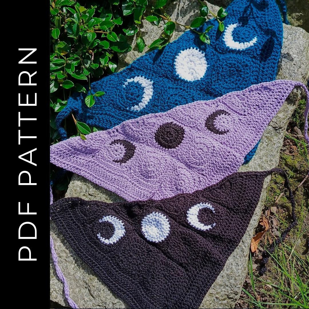 Triple Moon Crochet Bandana Pattern: Goth Cottagecore Headscarf (PDF Pattern) - Etsy