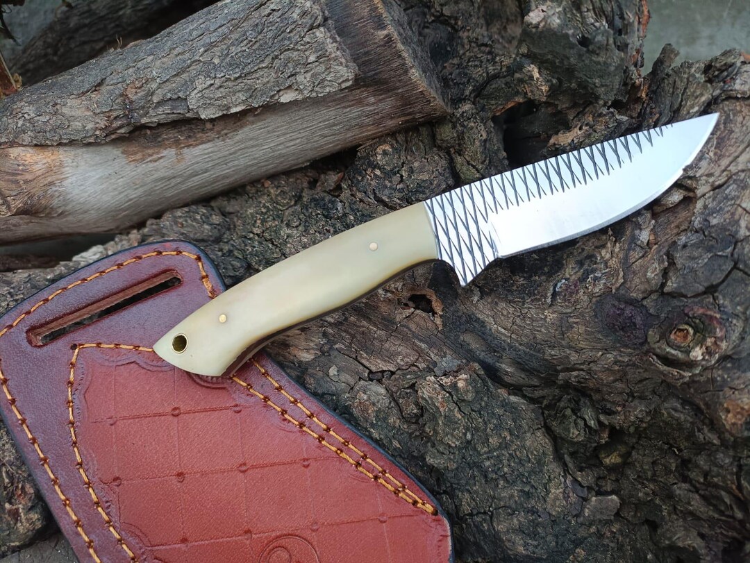 Handmade Bushcraft Knife With Sheath Full Tang Rasp Steel Hunting Knife ...