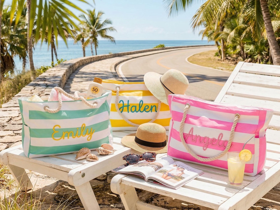 Personalized Beach Tote Bag, Large Waterproof Pool Bag, Canvas Tote ...
