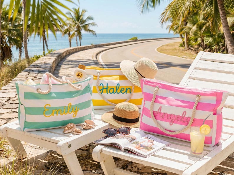 Personalized Beach Tote Bag, Large Waterproof Pool Bag, Canvas Tote ...