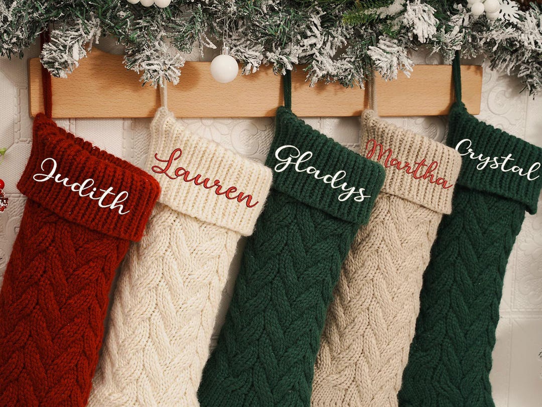 Personalized Knitted Christmas Stocking: Embroidered Family Name ...