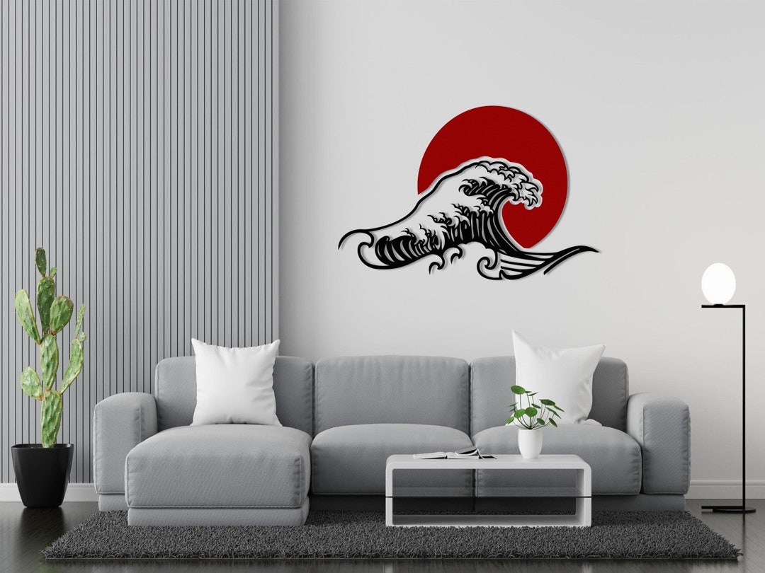 Kanagawa With Sun, Metal Wall Decor, the Great Wave, Oki Nami Ura ...