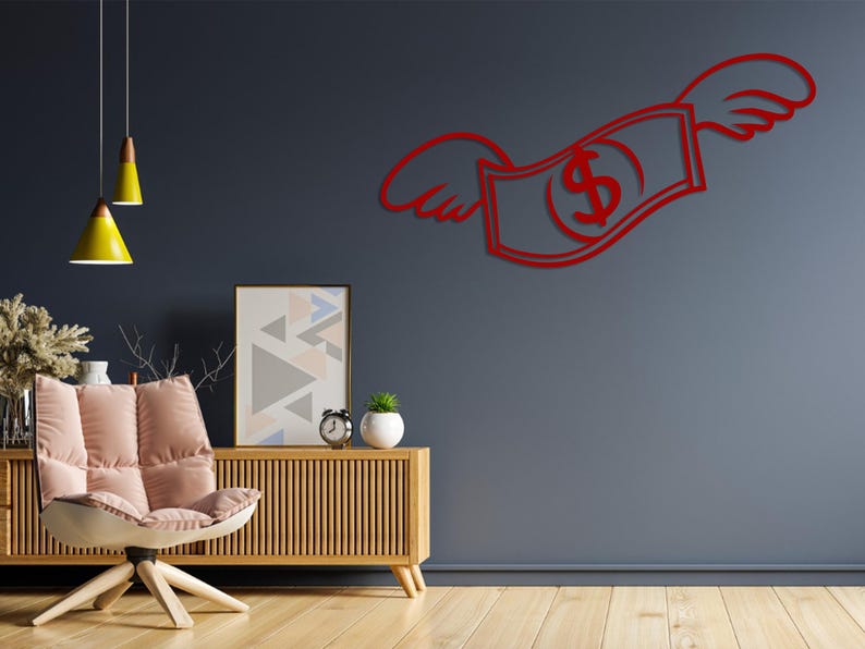 Dollar Wall Decor, Metal Dollar Sign, Flying Money Poster, Dollar With ...